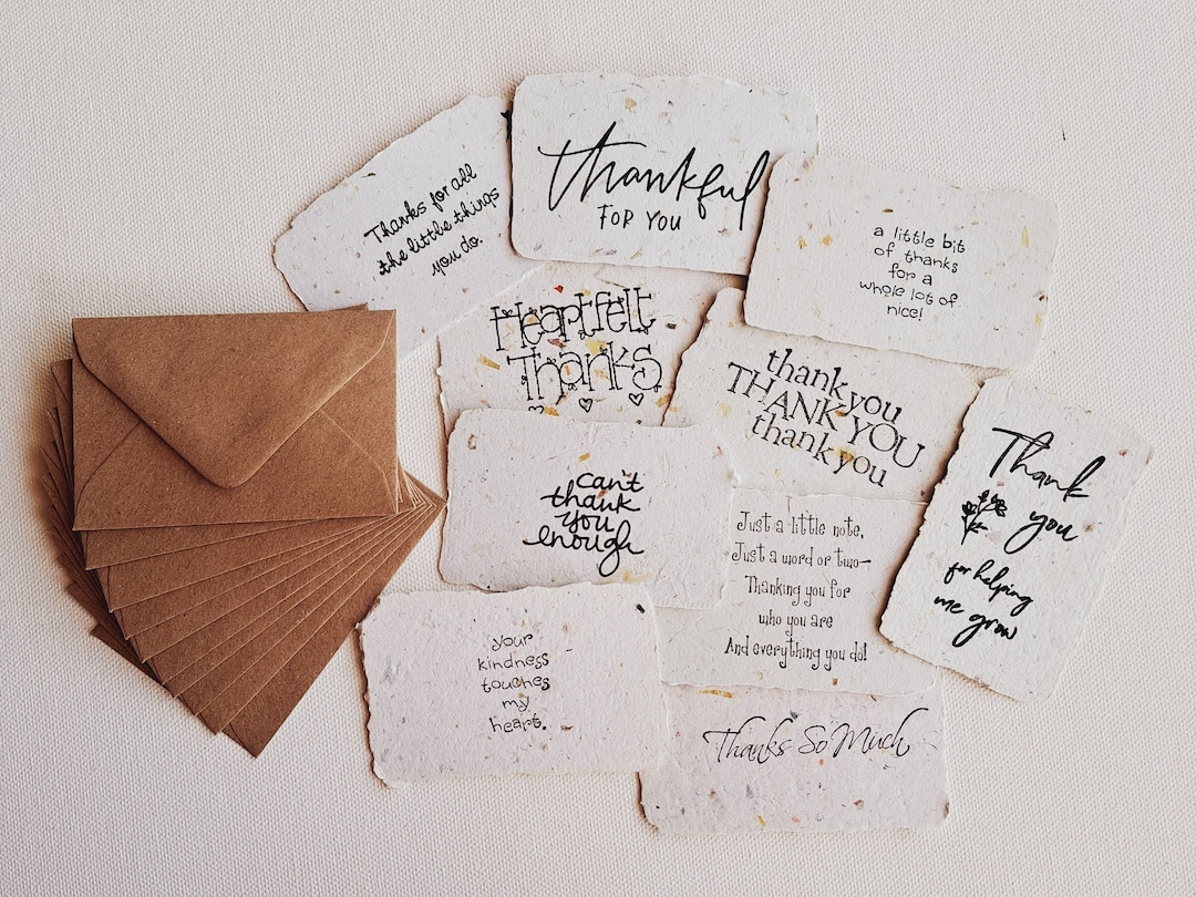 10 Mini Thank You Card and Envelope Set, Handmade Recycled Paper ...