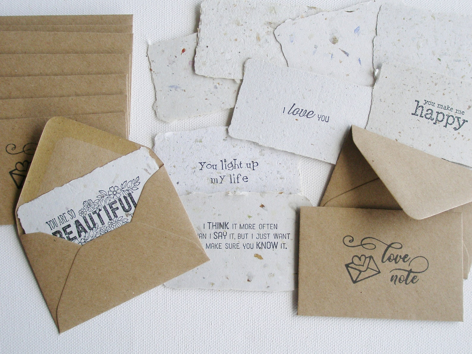 Love Note Set, Handmade Paper Love Notes and Envelopes, Homemade Love ...