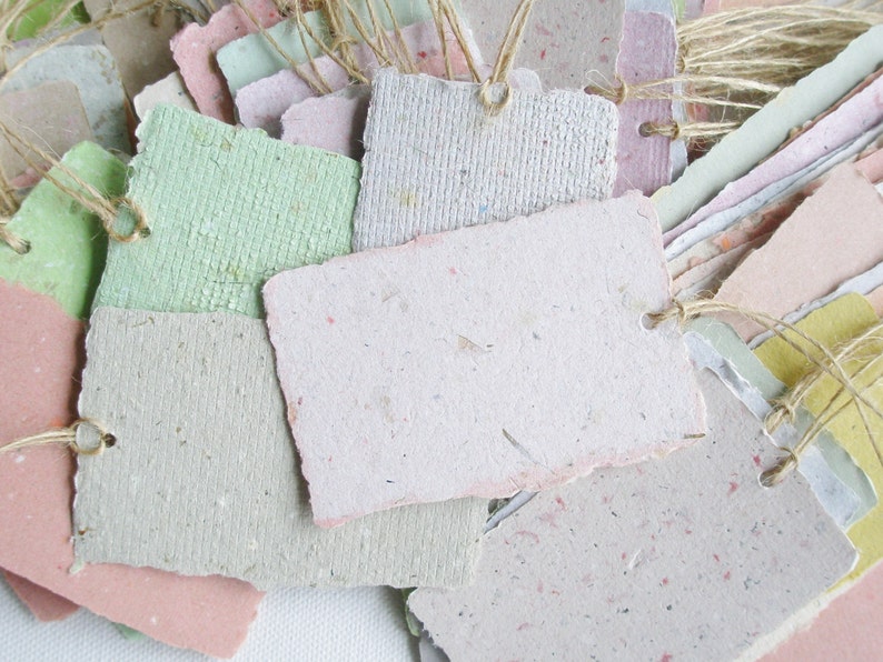 Handmade Recycled Paper Tags - 100 Gift Tags - Bulk Swing Tags - Deckle ...