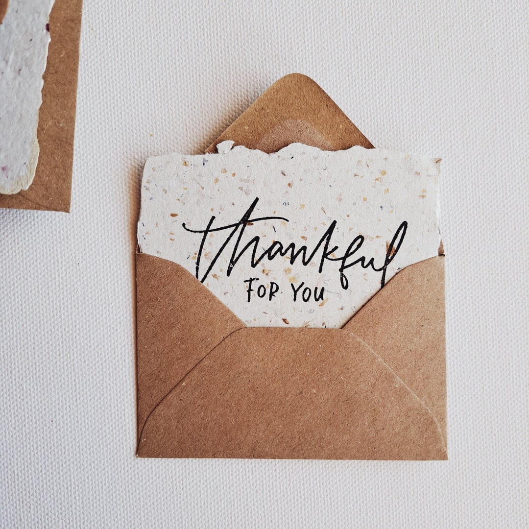 10 Mini Cards With Envelopes, Handmade Recycled Paper 'thankful for You ...
