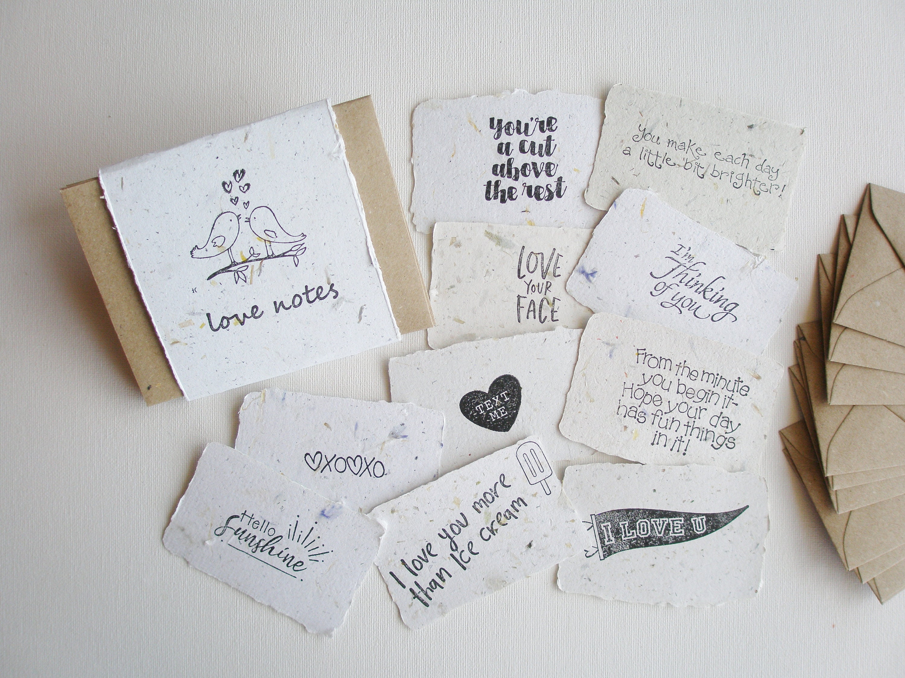 Love Notes With Envelopes. Handmade Paper. Mini Valentine Cards to Send ...