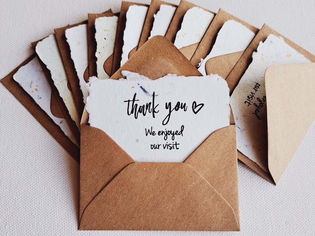 10 Mini Guest Thank You Cards With Envelopes, Handmade Recycled Paper ...