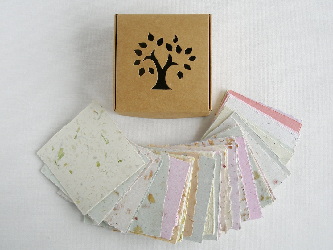 Box of Note Paper. 50 Handmade Small Sheets. 3 Inch Sqaure Recycled ...
