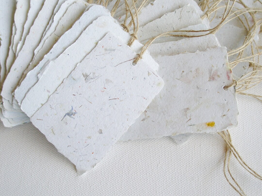 12 X Handmade Recycled Paper Tags, Gift Tags, Swing Tags, Deckle Edge ...