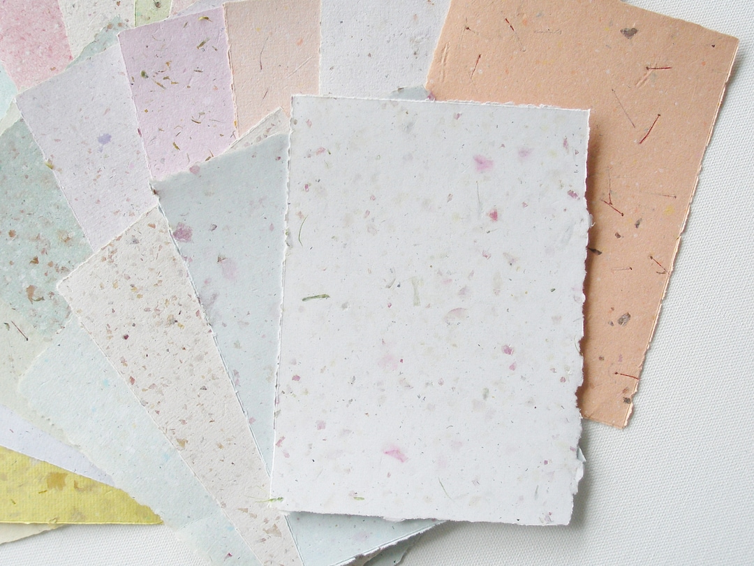10 Random Sheets of 5x7 Inch Mixed Handmade Recycled Paper. Botanicals ...