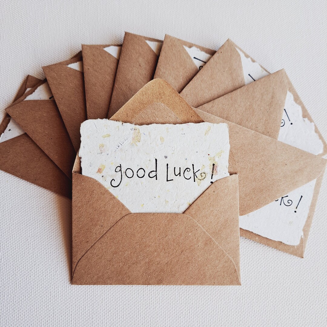10 "good Luck" Mini Handmade Cards With Recycled Envelopes, Paper Notes ...