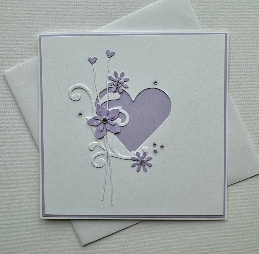 Purple Heart and Flowers Wedding Card - Etsy