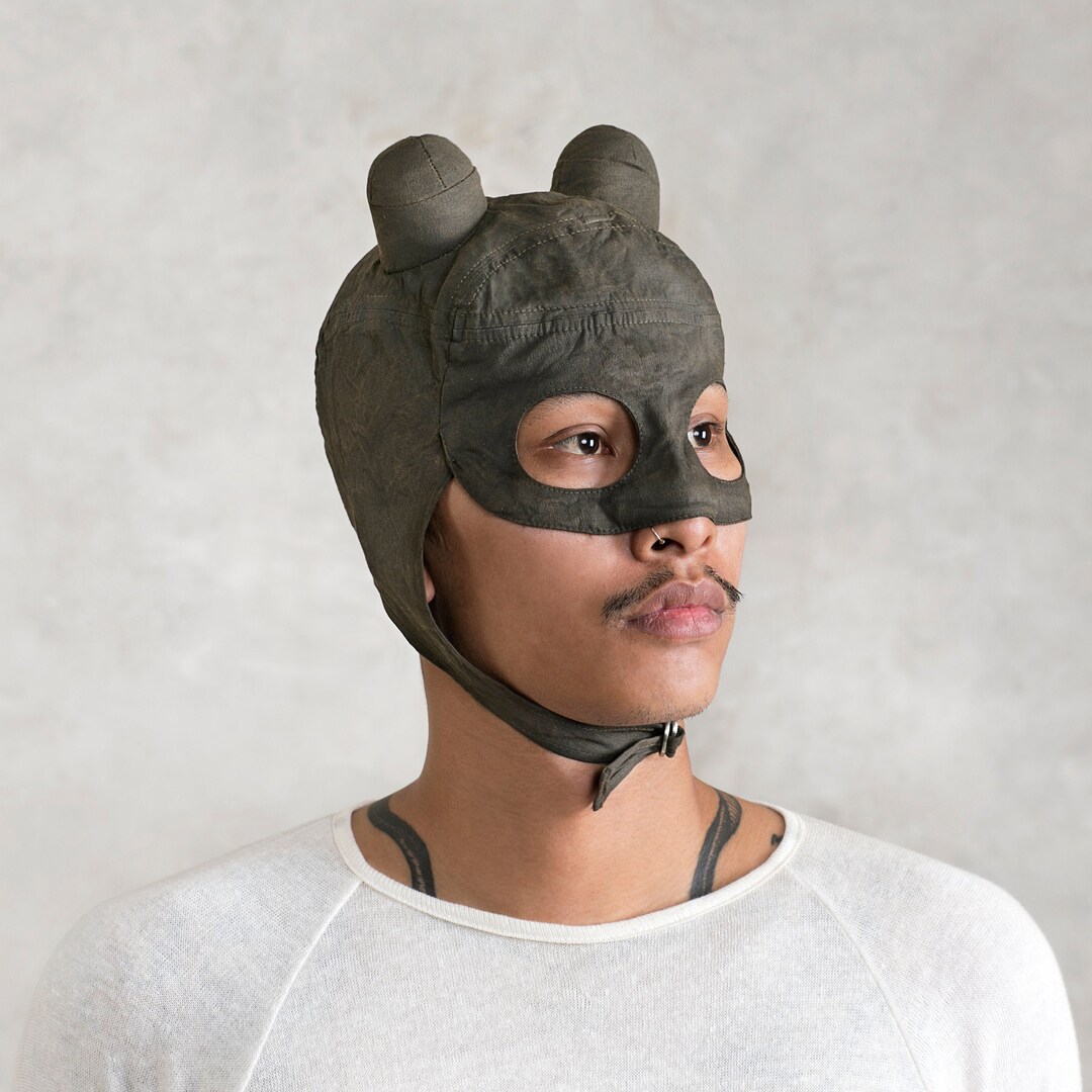 Sale ROO AVIATOR MASK olive Green Horned Aviator Moto Cap - Etsy