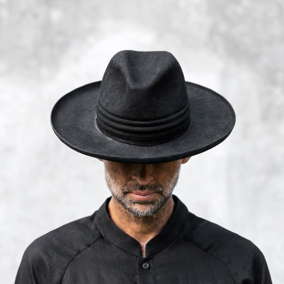 COWBOY ZIG HAT Hand Formed Black Rabbit Felt Hat beeswaxed Modern ...