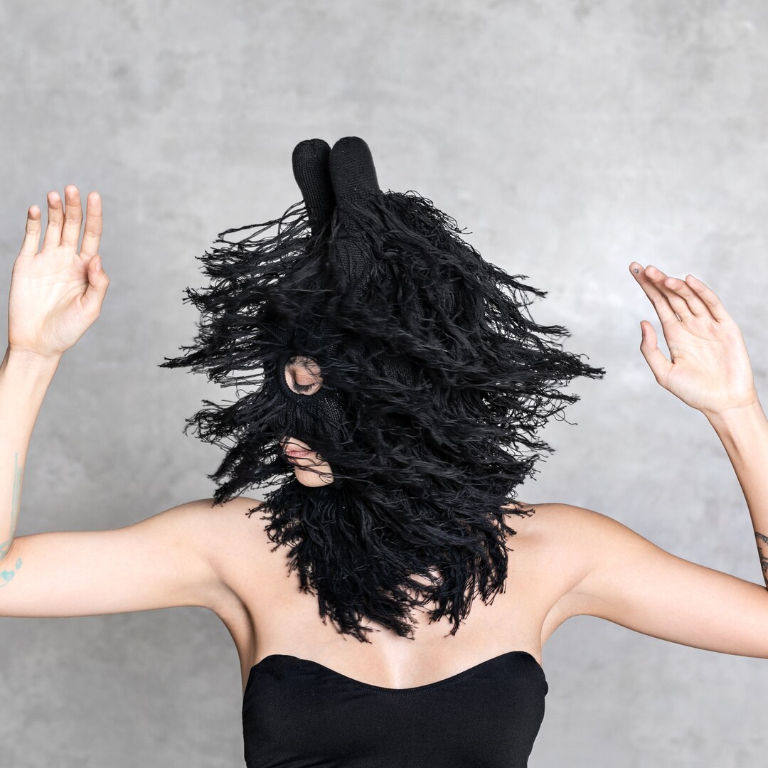 Rambut HAIRY BLACK BALACLAVA Black Animal Halloween Mask open Mouth Ski ...