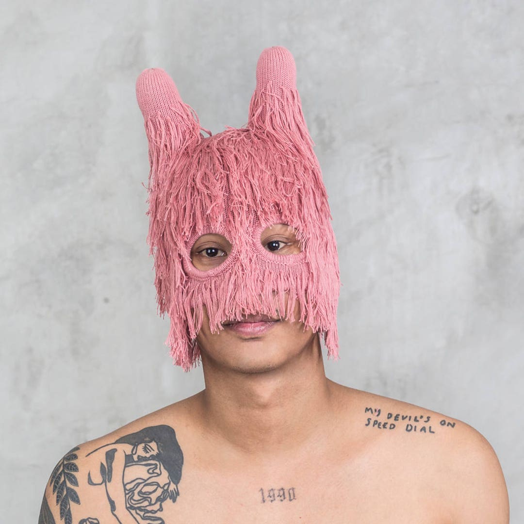 Sale HALF RAMBUT MASK Furry Pink Balaclava Horned Bunny Ear Snow Ski ...