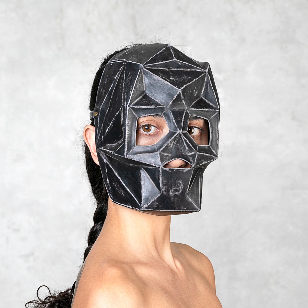Sale Black GEOMETRIC SKULL MASK Hand Formed Leather Skull Mask Skeleton ...
