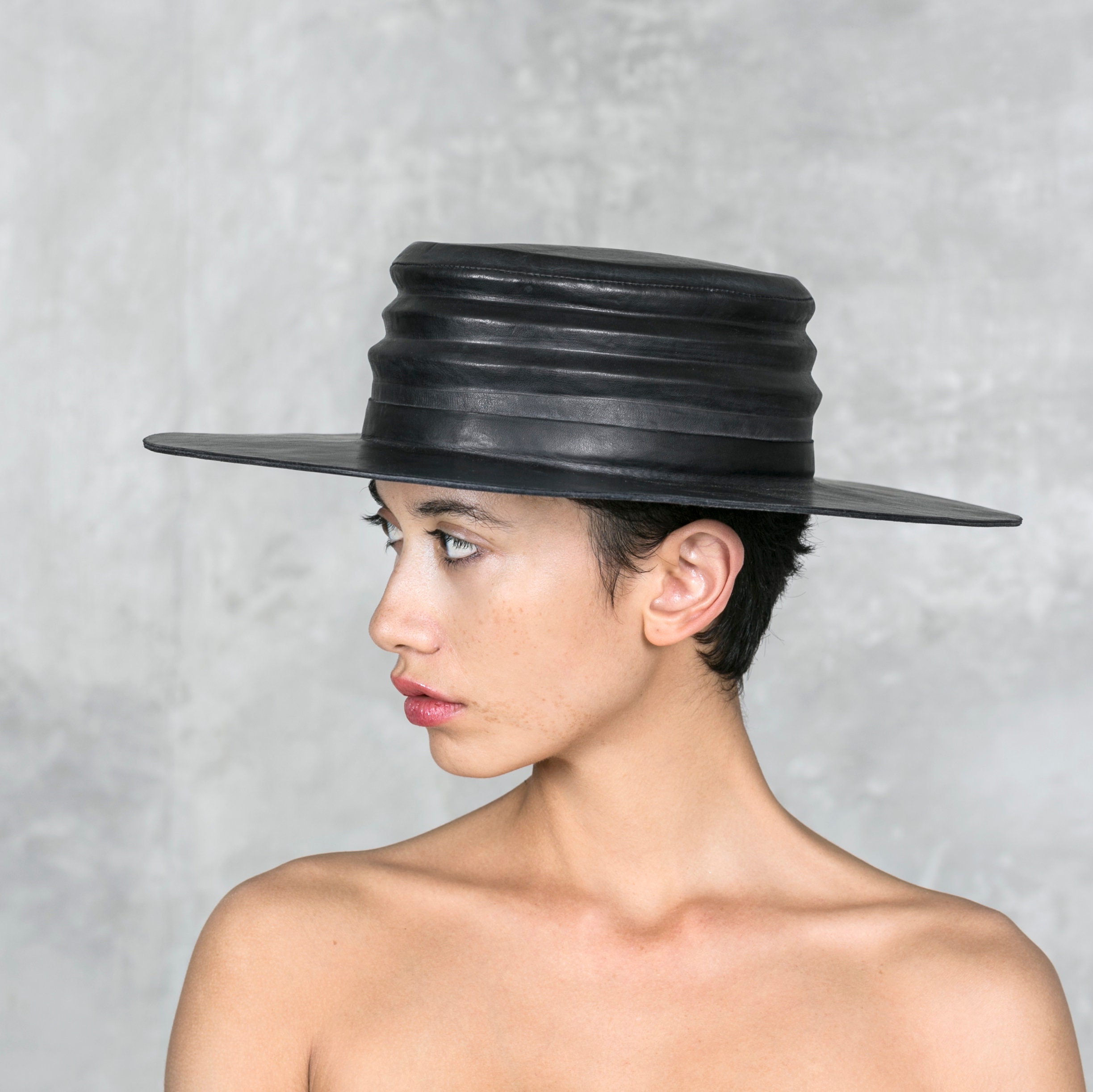 VERGE black Leather RIDGED HAT cordovan Hat W/ Hand Formed - Etsy Ireland