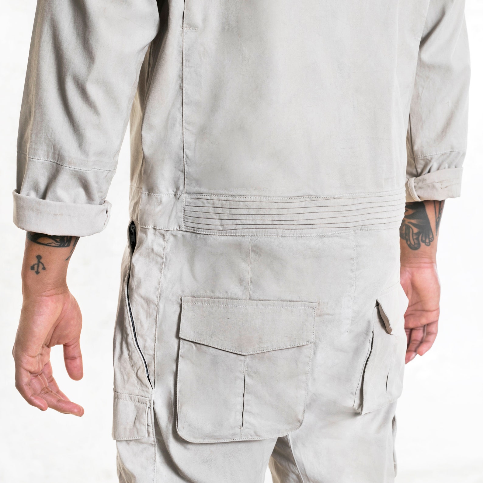 Handmade Bone White Stretch Canvas Jumpsuit: Minimal Workwear Coveralls ...