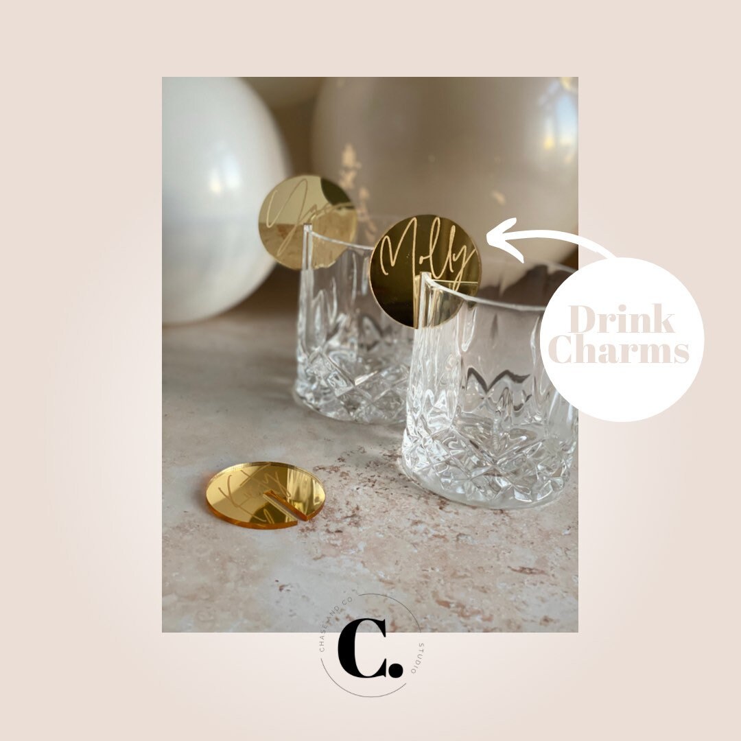 Gold Acrylic Drink Charms Custom Drink Tags Personalised Wedding ...