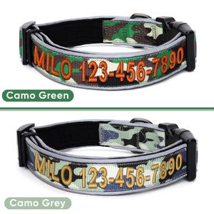 Personalized Reflective Dog Collar | Padded Custom Embroidered Name ID ...