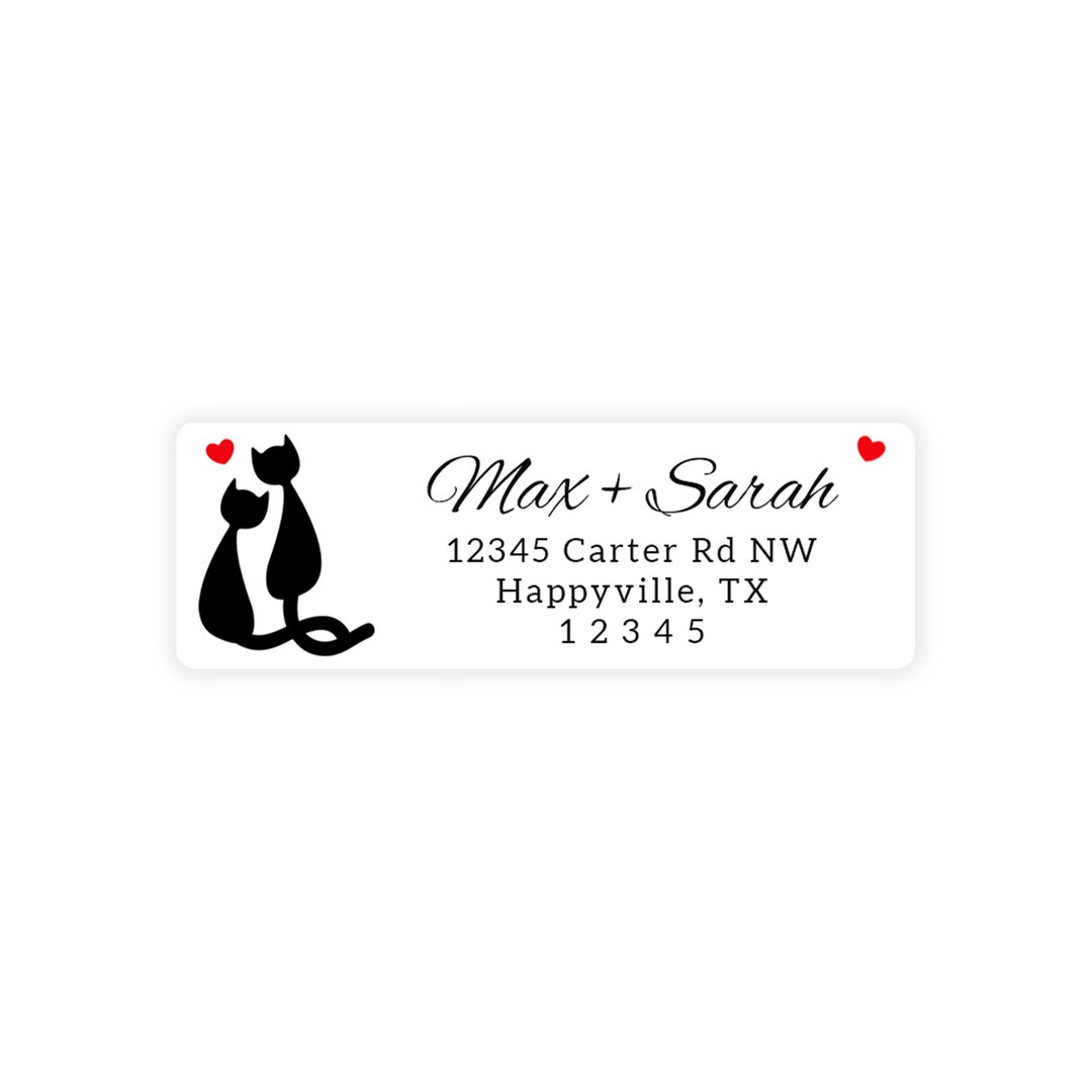 Silhouette Cat Kitten Address Labels: Love, Hearts, Moon - Etsy