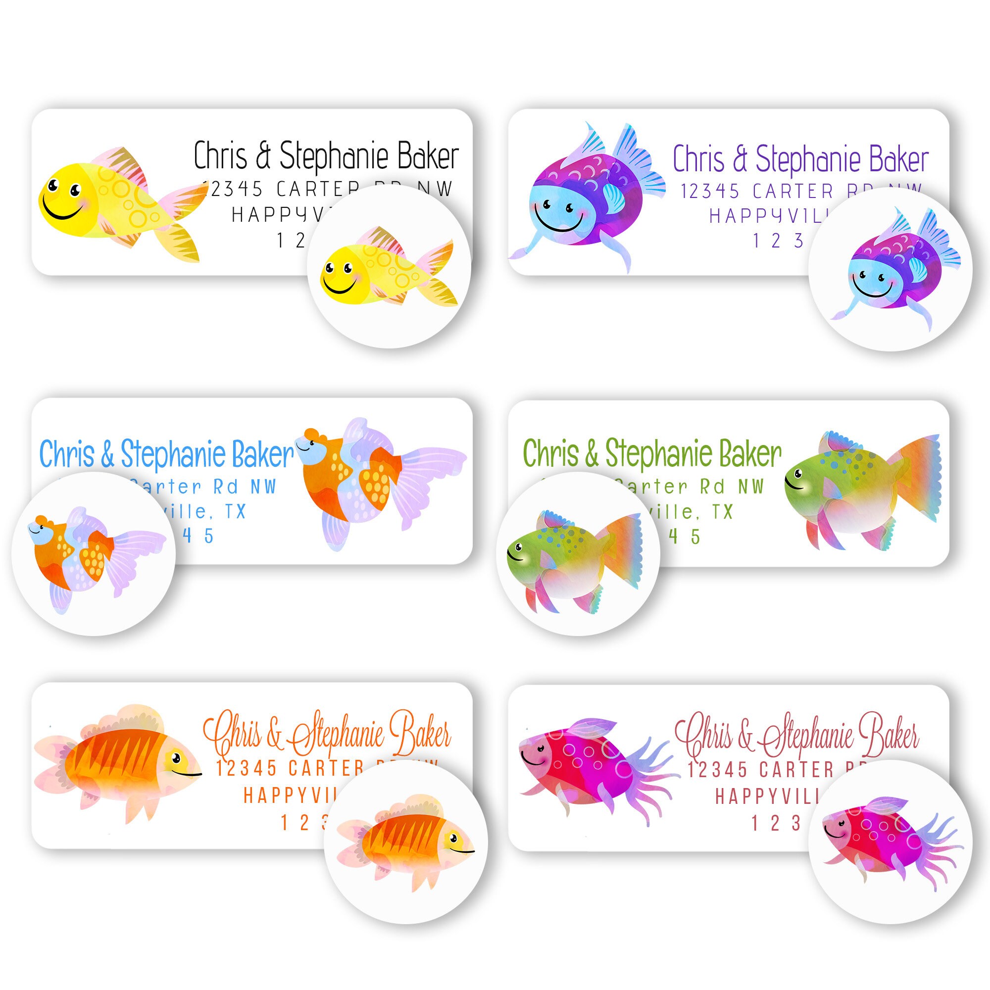 Watercolor Aquarium Fish Labels and Stickers 60 | Etsy