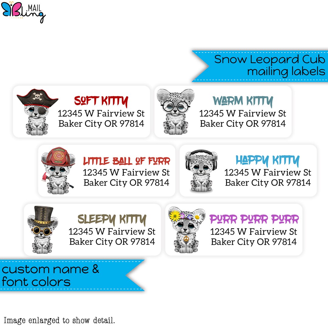 Snow Leopard Cub Cat Kitty Return Address Labels Property - Etsy