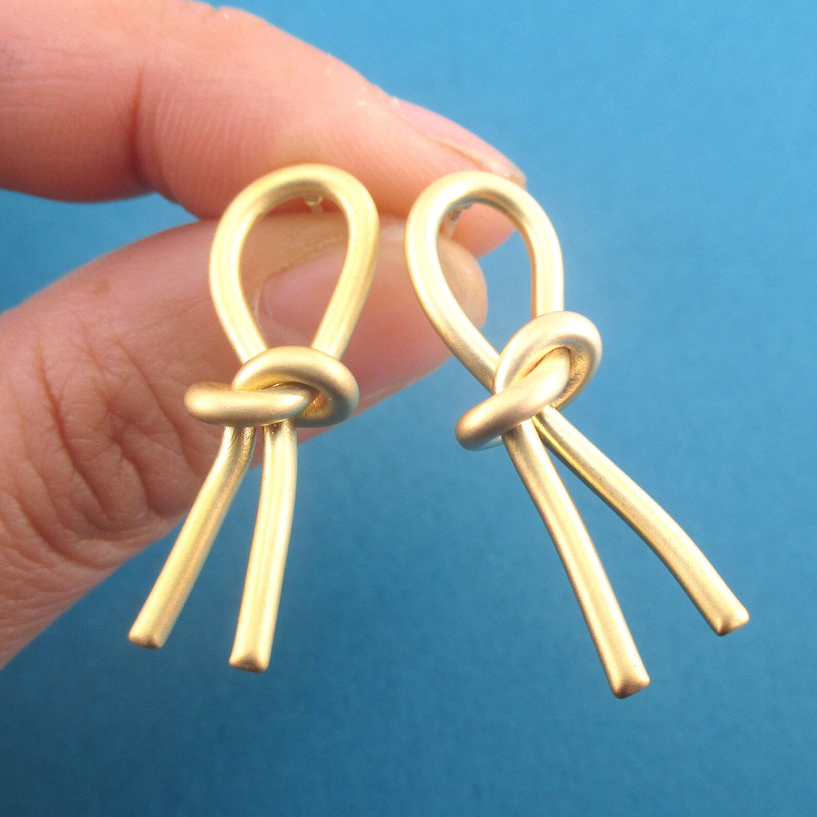 Large Statement Tied Love Forget Me Knot Stud Earrings in Gold or ...