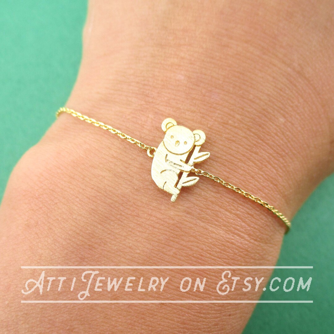 Small Koala Bear and Branch Shaped Animal Charm Bracelet in Gold ...
