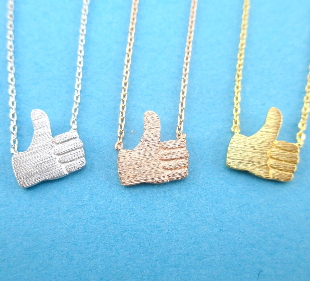 Thumbs up Hand Signal Gesture Shaped Pendant Necklace in Silver Gold or ...