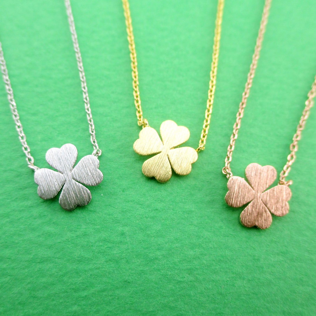 Lucky Four Leaf Clover Shaped Floral Pendant Necklace in Silver Gold or ...
