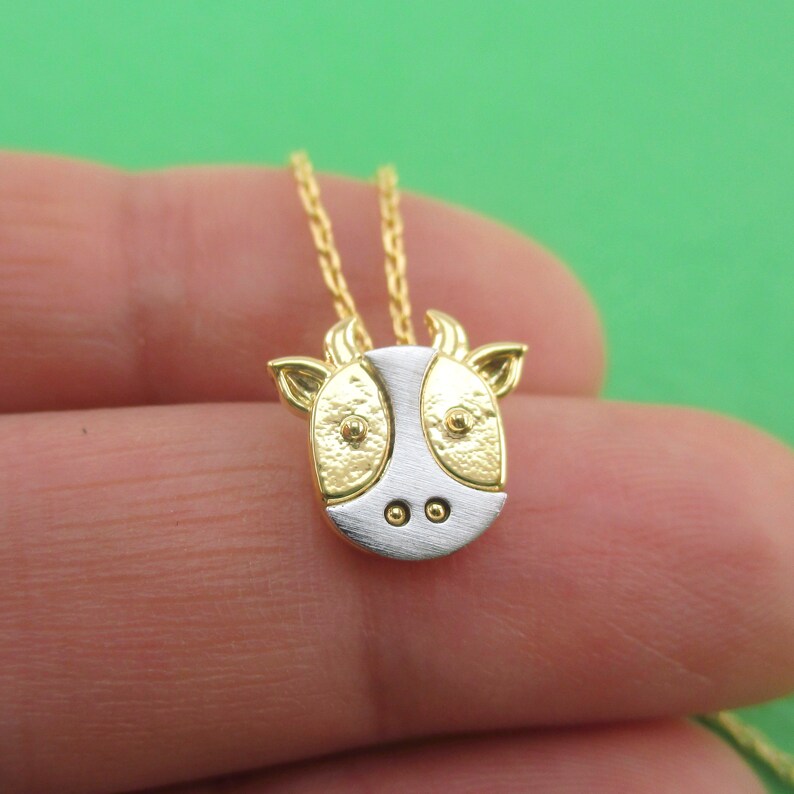 3D Cow Face Cattle Oxen Yak Shaped Pendant With Tiny Horns Necklace in ...
