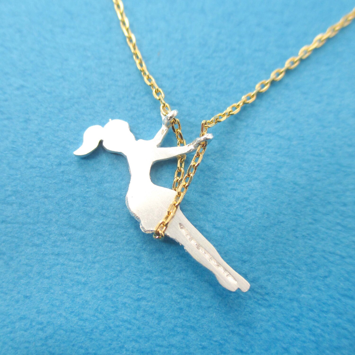 Girl Swinging on a Swing Acrobat Charm Necklace in Gold and Silver ...