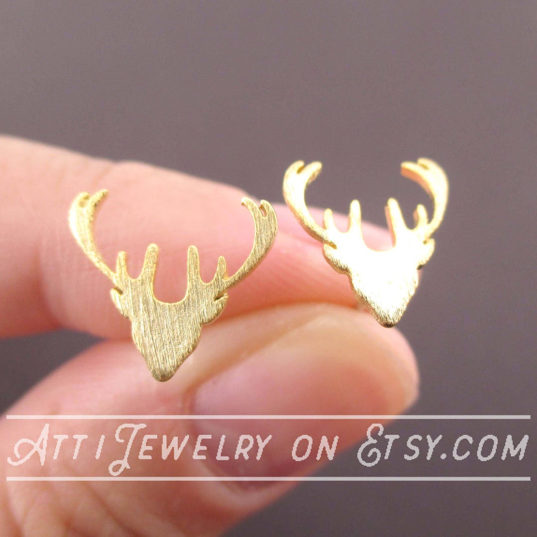 Stag Silhouette Deer Shaped Animal Allergy Free Stud Earrings in Gold ...