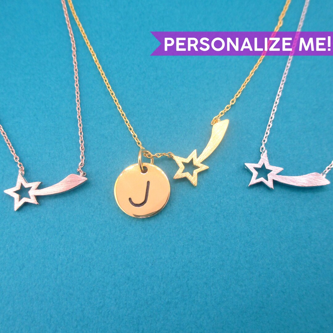 Make A Wish Shooting Star Pendant Necklace in Silver Gold or Rose Gold ...