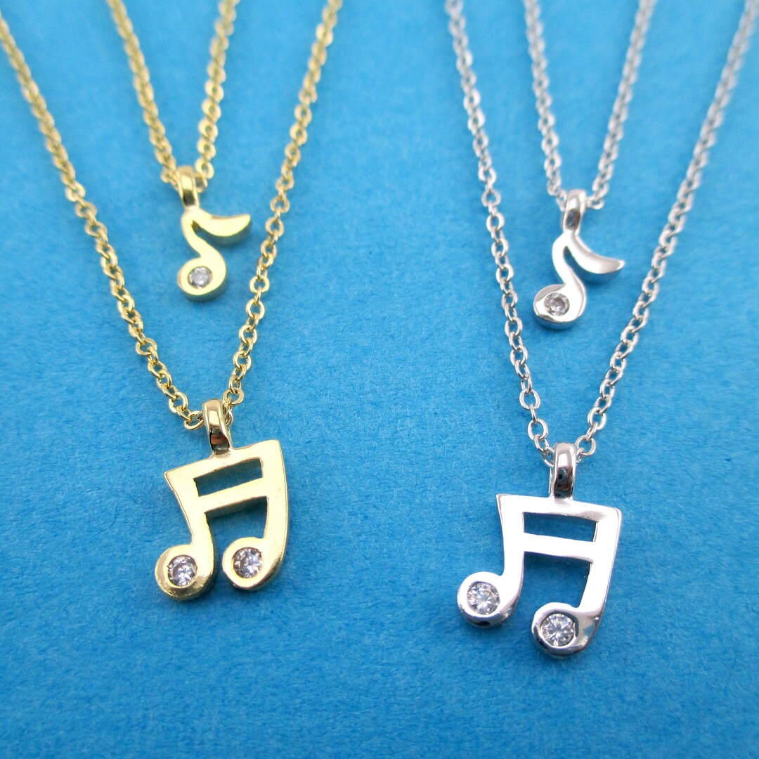 Quaver Musical Notes Shaped Multi-strand Two Layered Pendant Necklace ...