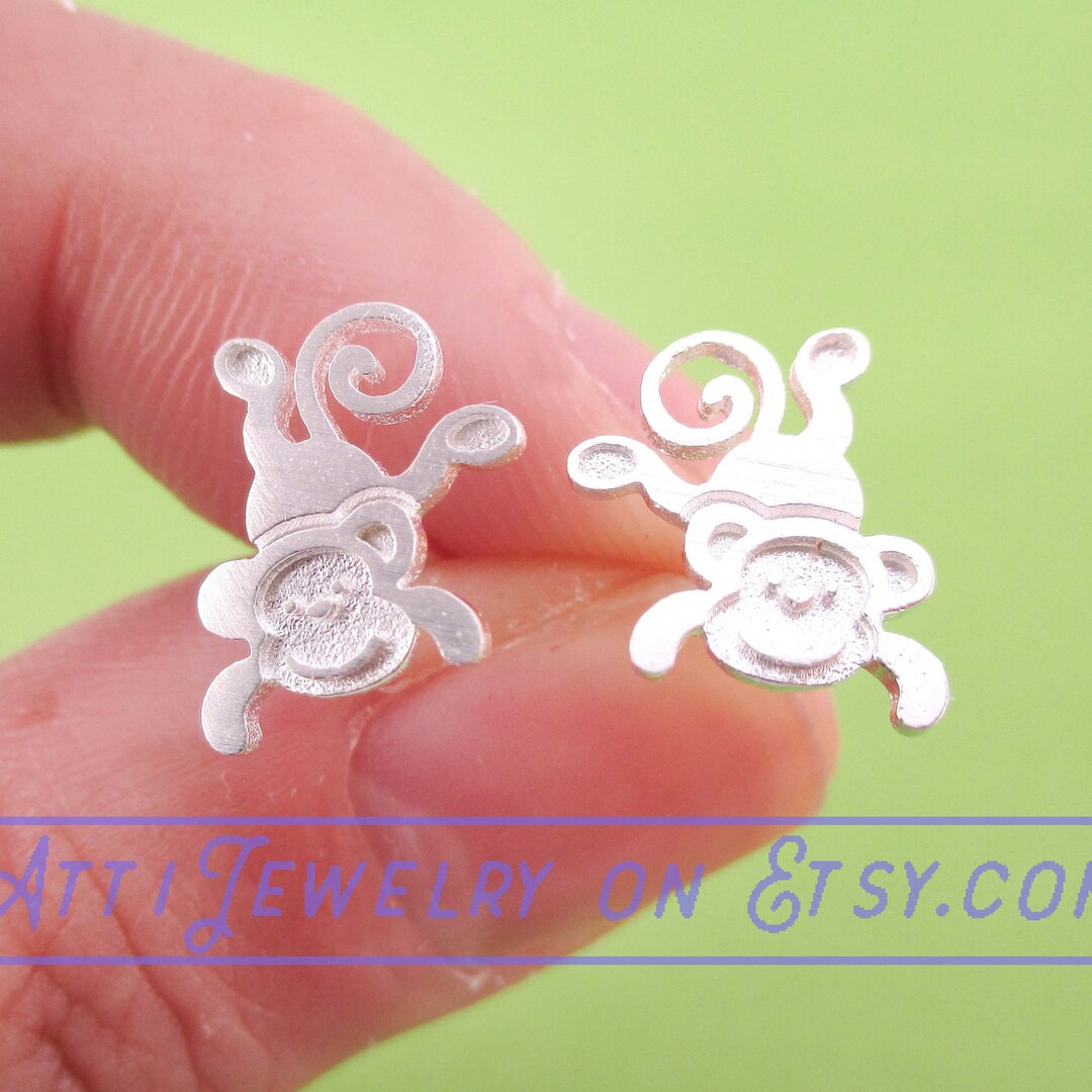 Adorable Monkeys With Curly Tails Shaped Allergy Free Stud Earrings in ...