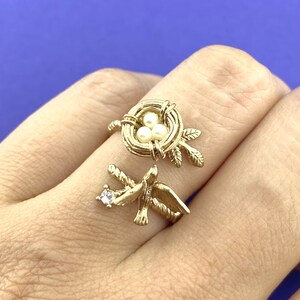 Beautiful Bird on a Bird's Nest Shaped Adjustable Ring in Gold Silver ...