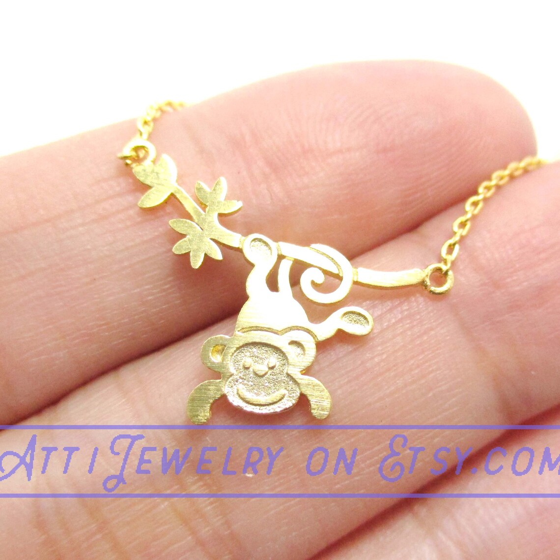 Adorable Monkey Hanging From a Tree Shaped Charm Necklace in | Etsy