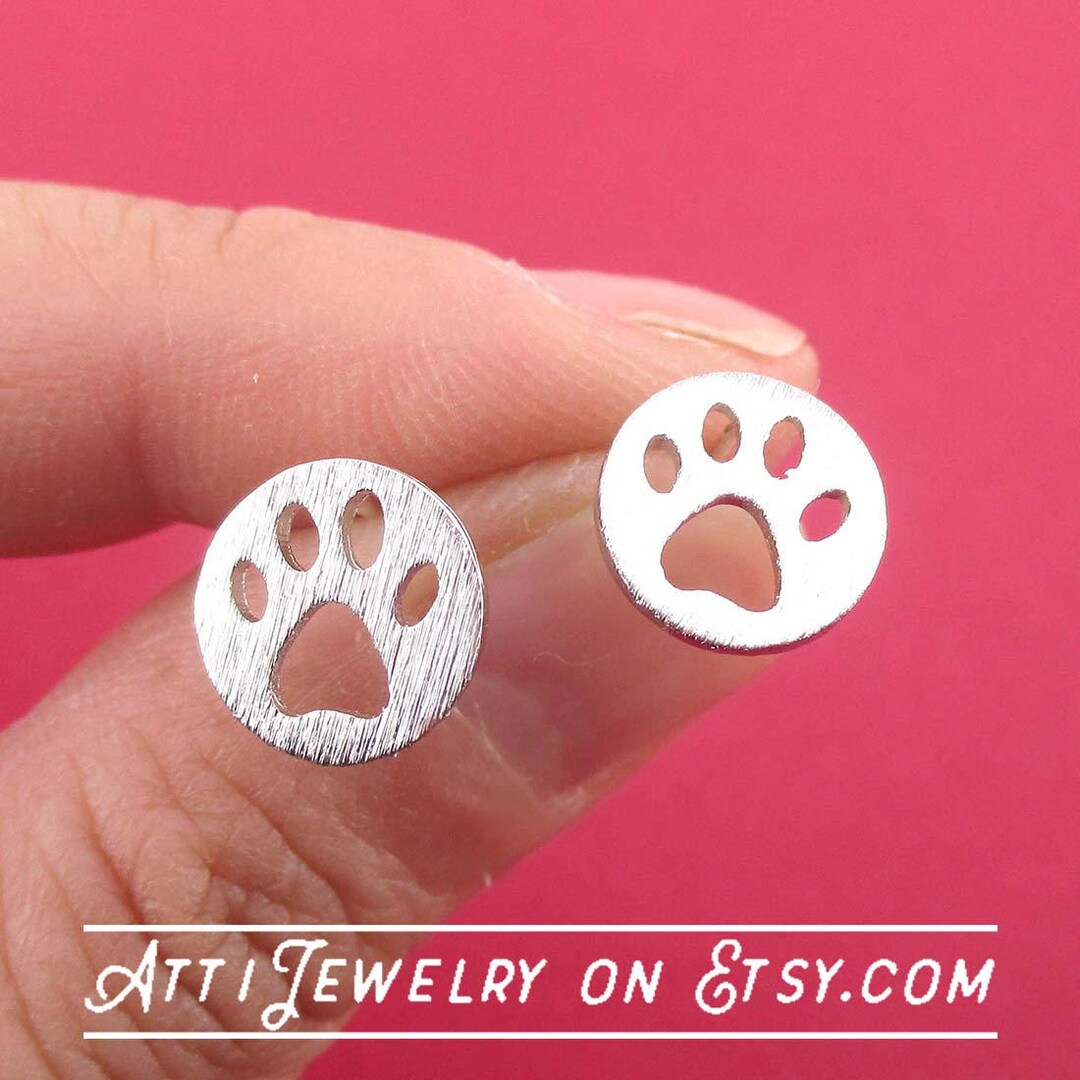 Round Paw Print Cut Out Shaped Allergy Free Stud Earrings in - Etsy