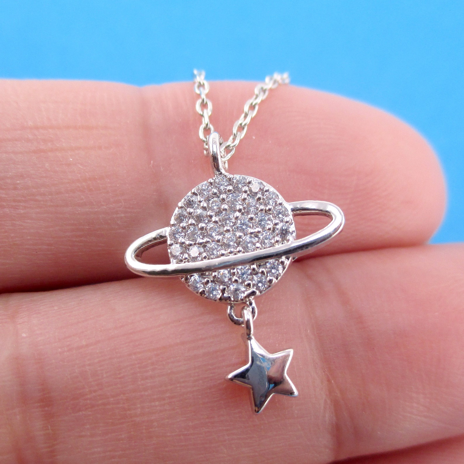 Saturn Planet Shaped Rhinestone Pendant Necklace With Dangling - Etsy