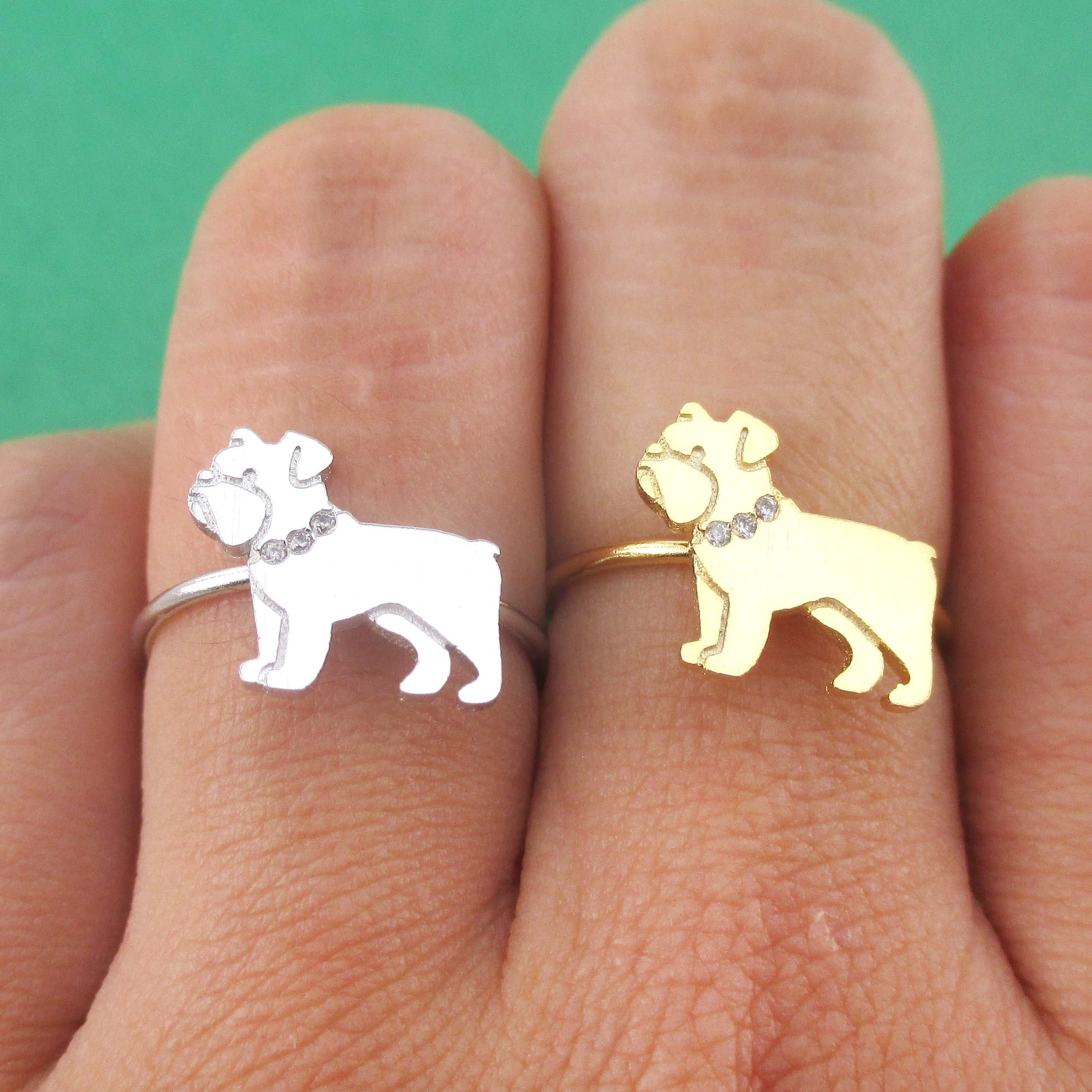 English Bulldog Dog With Rhinestone Collar Shaped Adjustable Ring in ...