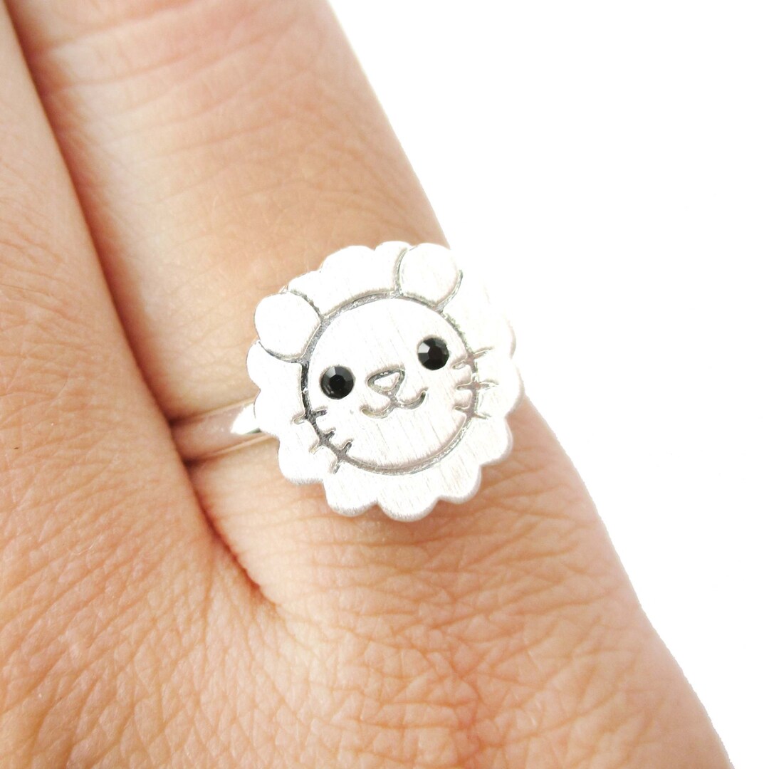 Cute and Simple Lion Face Shaped Adjustable Ring in Silver | Handmade ...