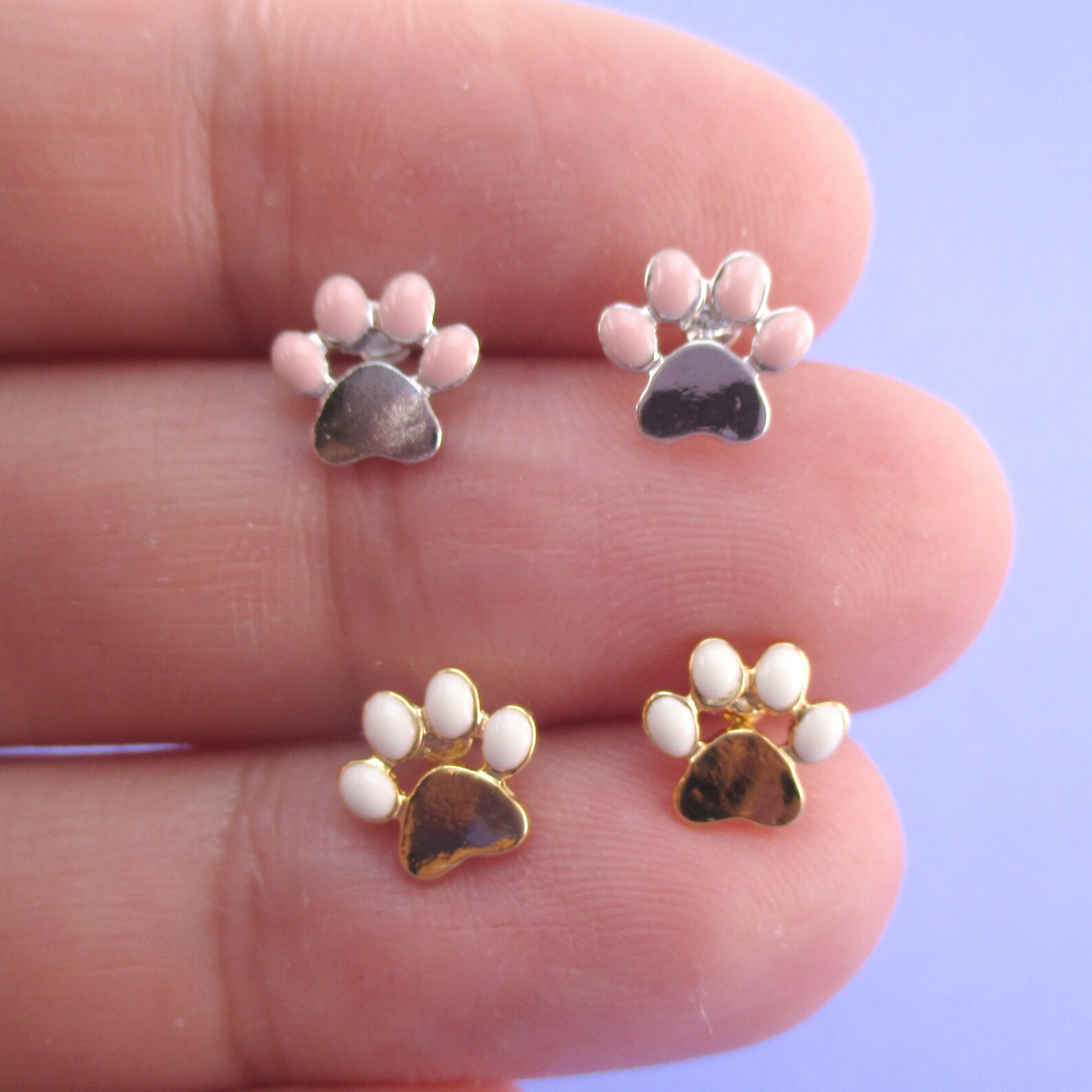 Little Paw Prints Cat Dog Toebeans Shaped Stud Earrings in Silver or ...