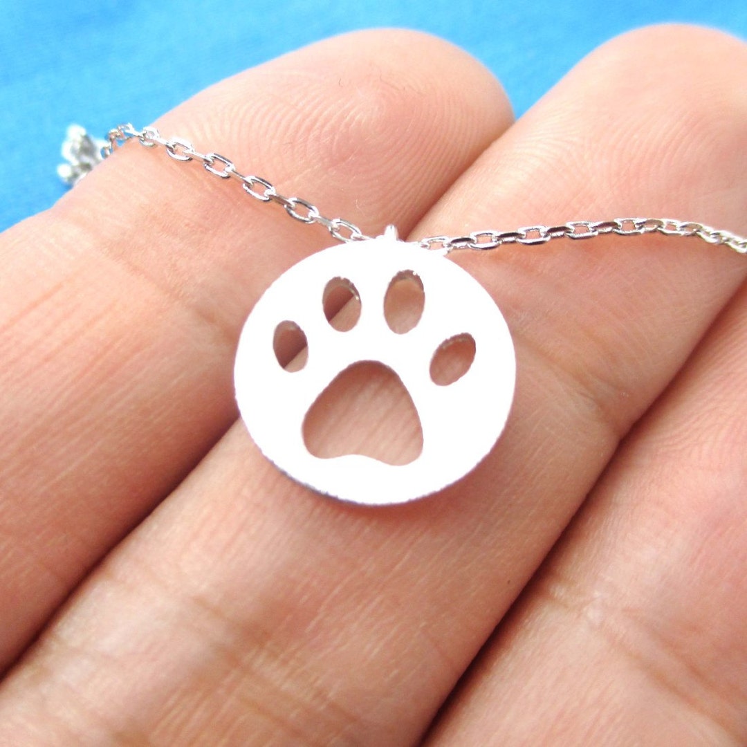 Round Paw Print Cut Out Shaped Animal Charm Necklace in Silver ...