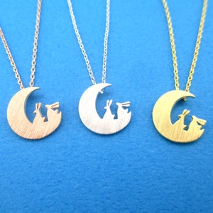 Bunnies on the Moon Silhouette Rabbit Shaped Animal Charm Necklace in ...