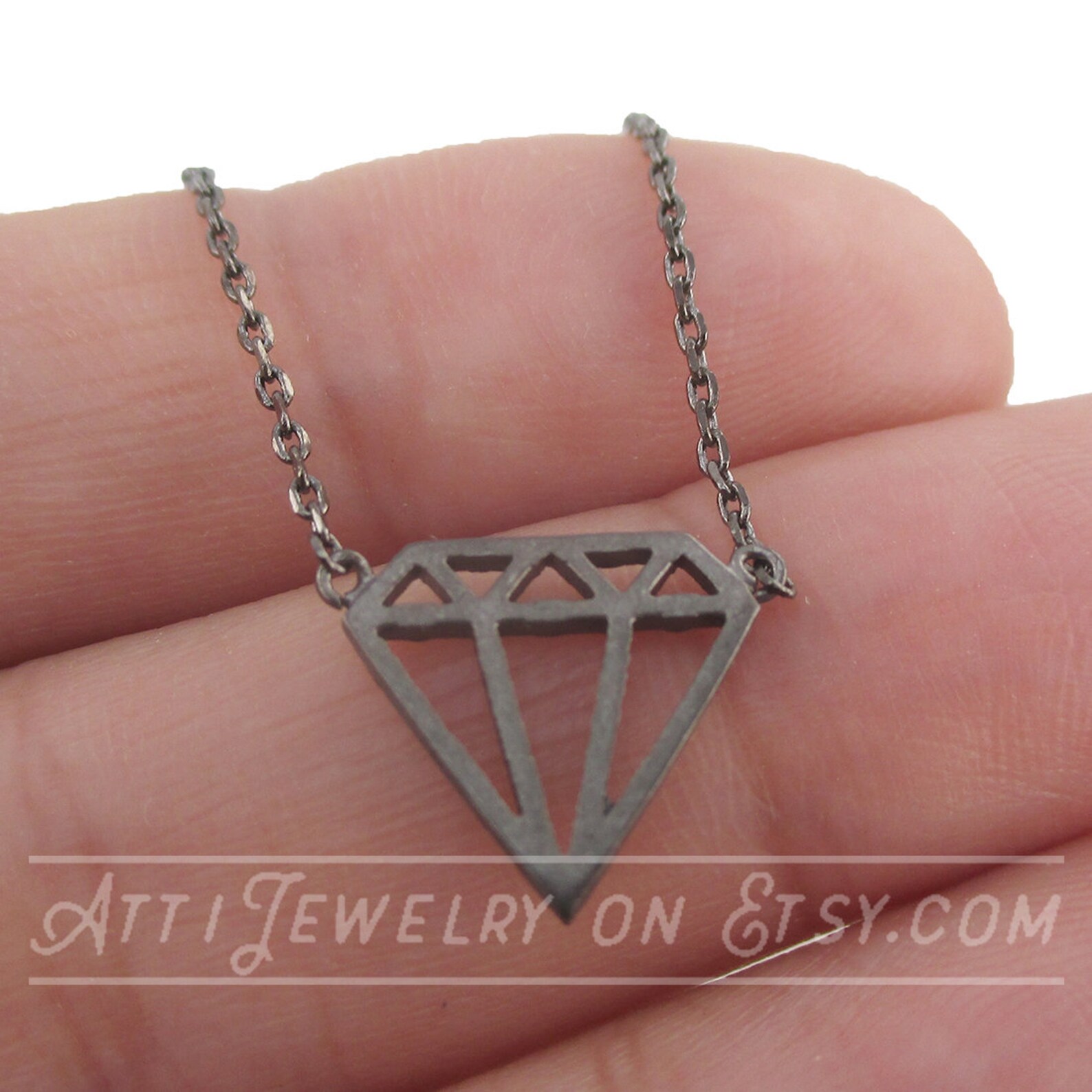 Classic Diamond Outline Shaped Pendant Necklace in Silver Gold | Etsy