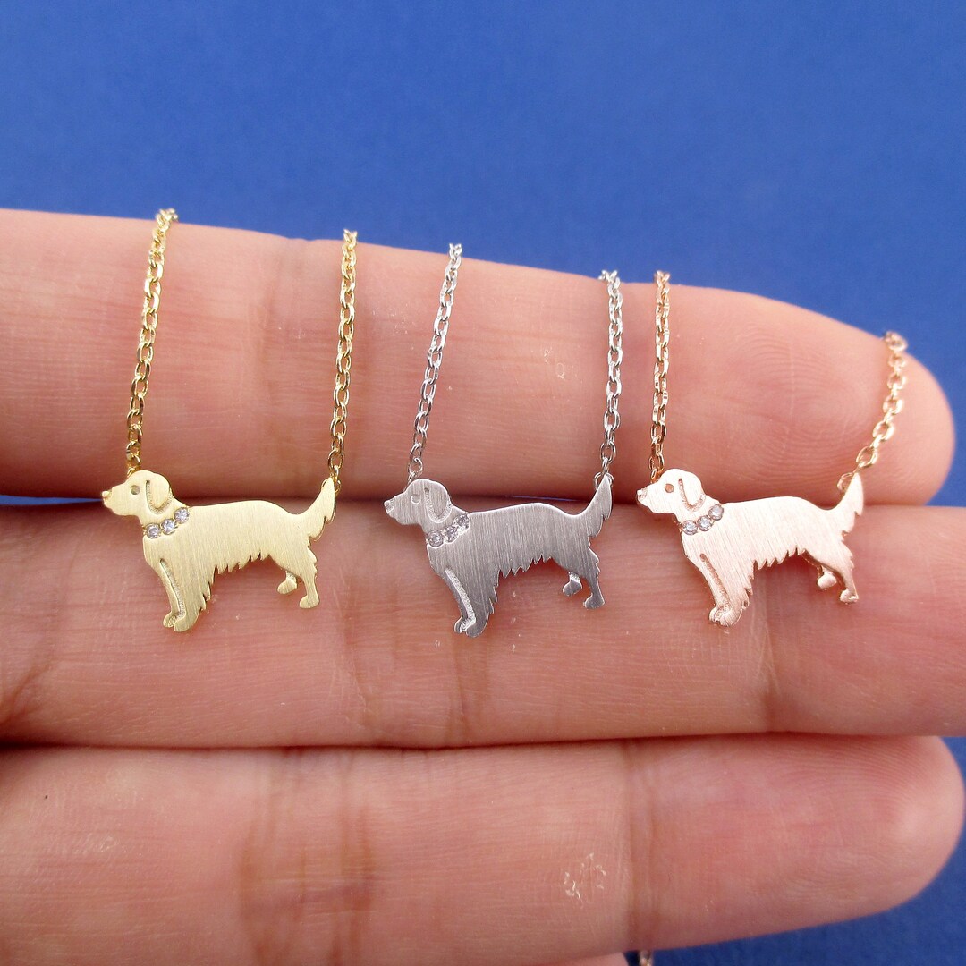 Super Cute Golden Retriever Dog Shaped Charm Necklace in Gold, Rose ...