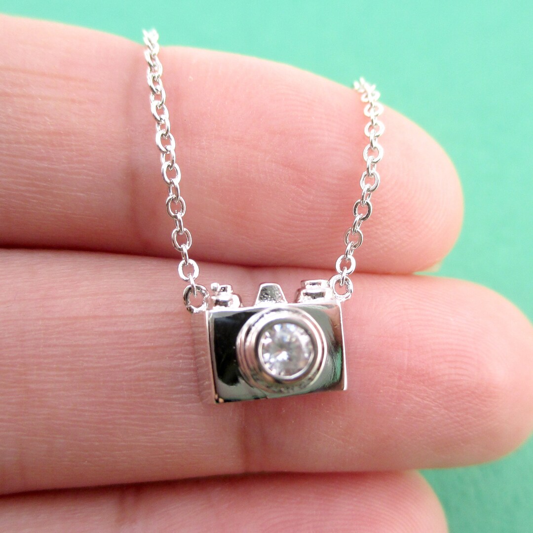 Tiny 3D Camera Shaped Rhinestone Photography Lens Pendant Necklace in ...