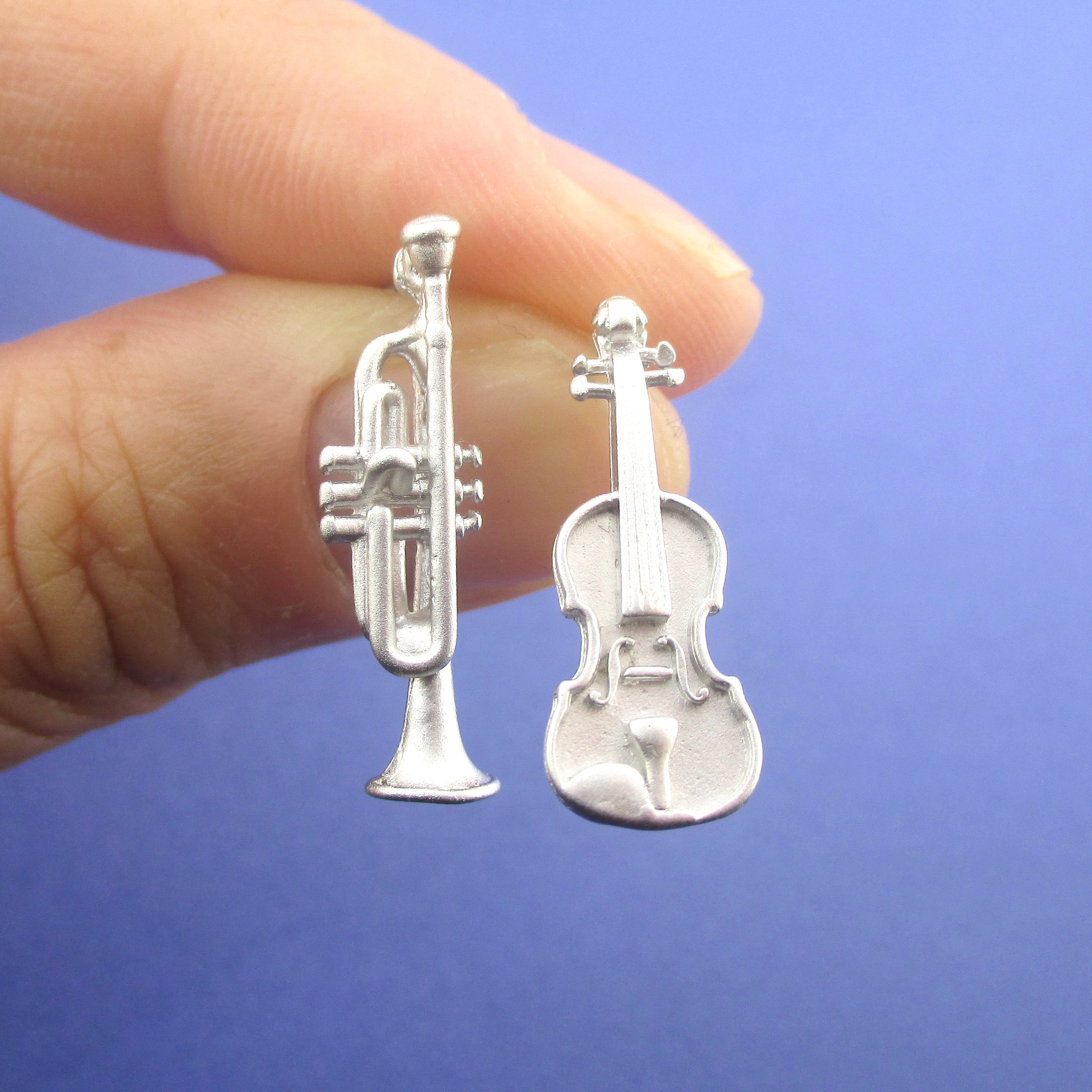 Musical Instruments Themed Miniature Trumpet and Violin Shaped Stud ...