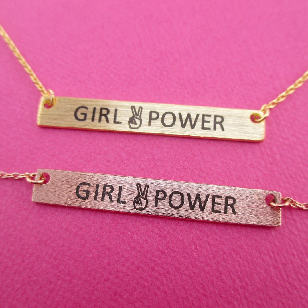 Girl Power Peace Sign Minimal Bar Pendant Necklace in Gold or Rose Gold ...