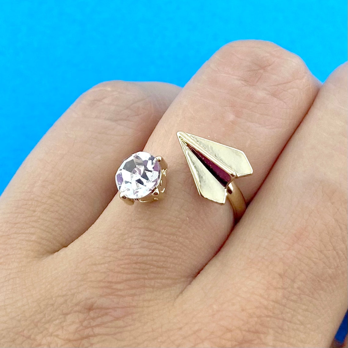 Travel Inspired Paper Airplane Shaped Aviation Themed Open Ring in Gold ...
