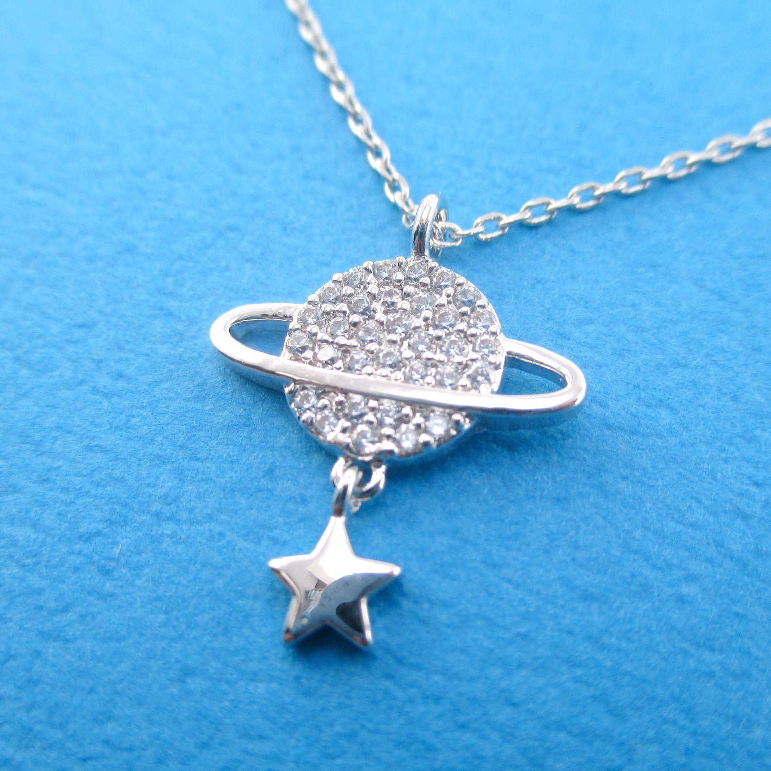 Saturn Planet Shaped Rhinestone Pendant Necklace With Dangling - Etsy