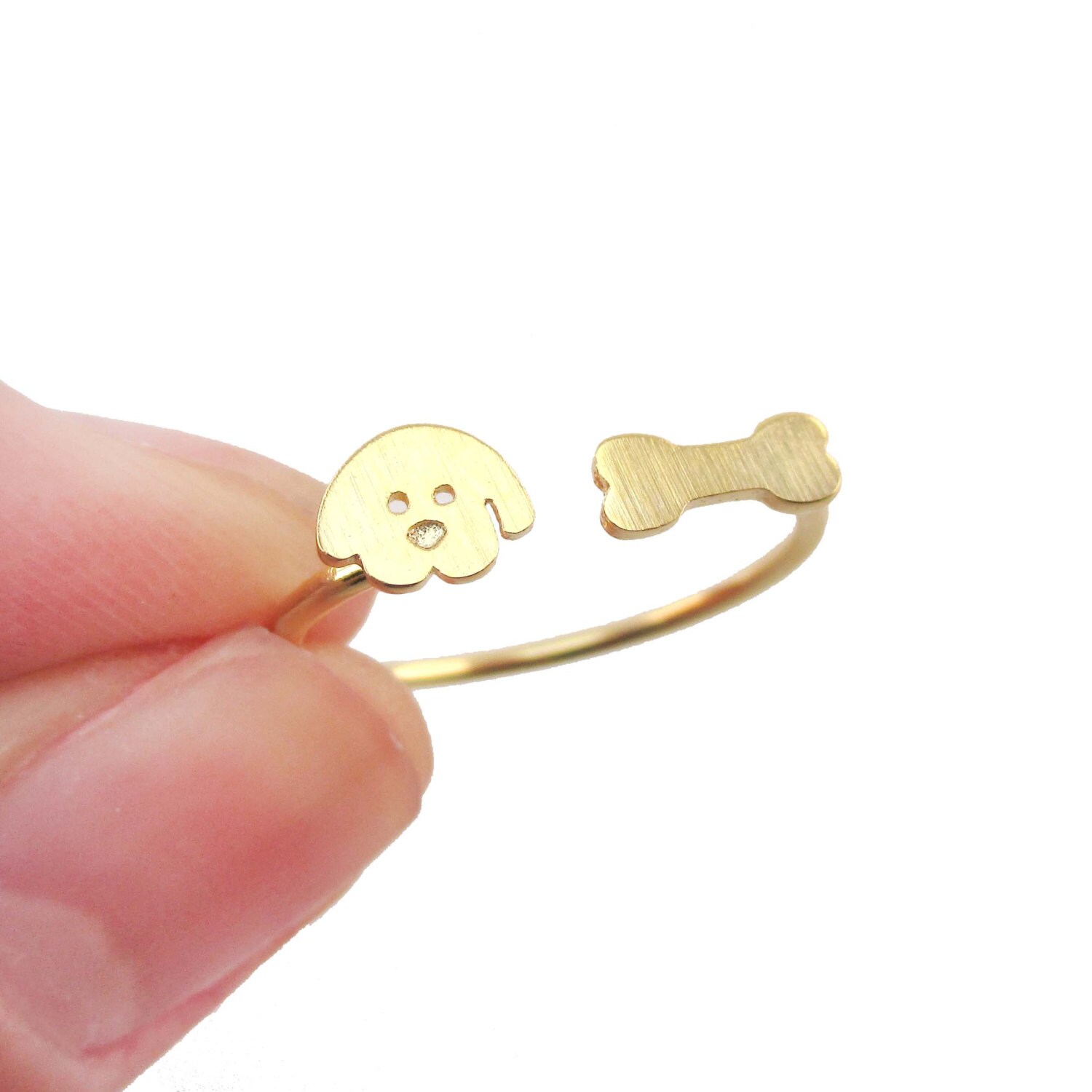 Super Cute Puppy and Dog Bone Adjustable Ring in Gold | Handmade Animal ...